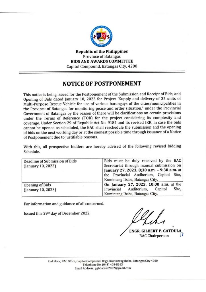 Notice of Postponement – Official Website of the Province of Batangas Notice of Postponement – Official Website of the Province of Batangas